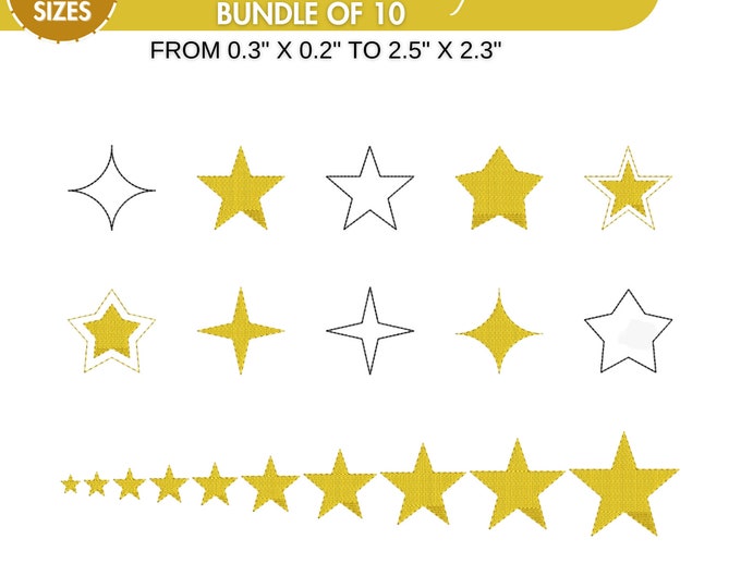 Mini Star Embroidery Designs, Small Star Embroidery File, Tiny Stars ...