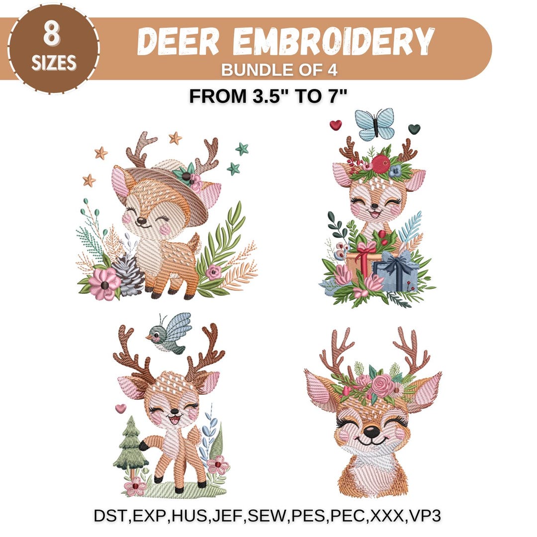 Deer Embroidery Machine Design, Safari Animals Embroidery Designs, Zoo ...