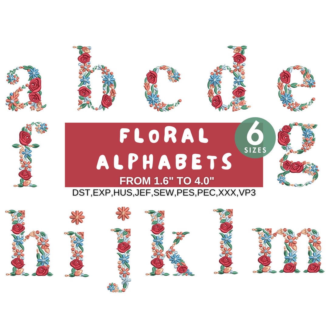 Rose Floral Font Embroidery, A-Z Full Flower Alphabet Machine ...