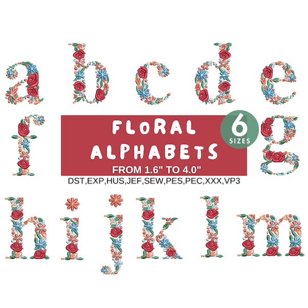 Floral Lowercase Embroidery Font - Etsy