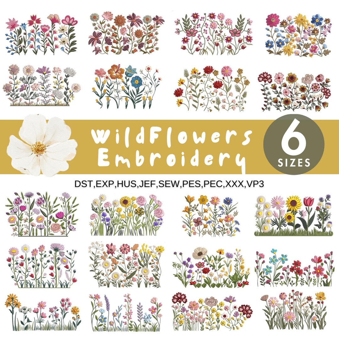 Wildflower Meadow Machine Embroidery Design, Garden Wild Flowers, Boho ...