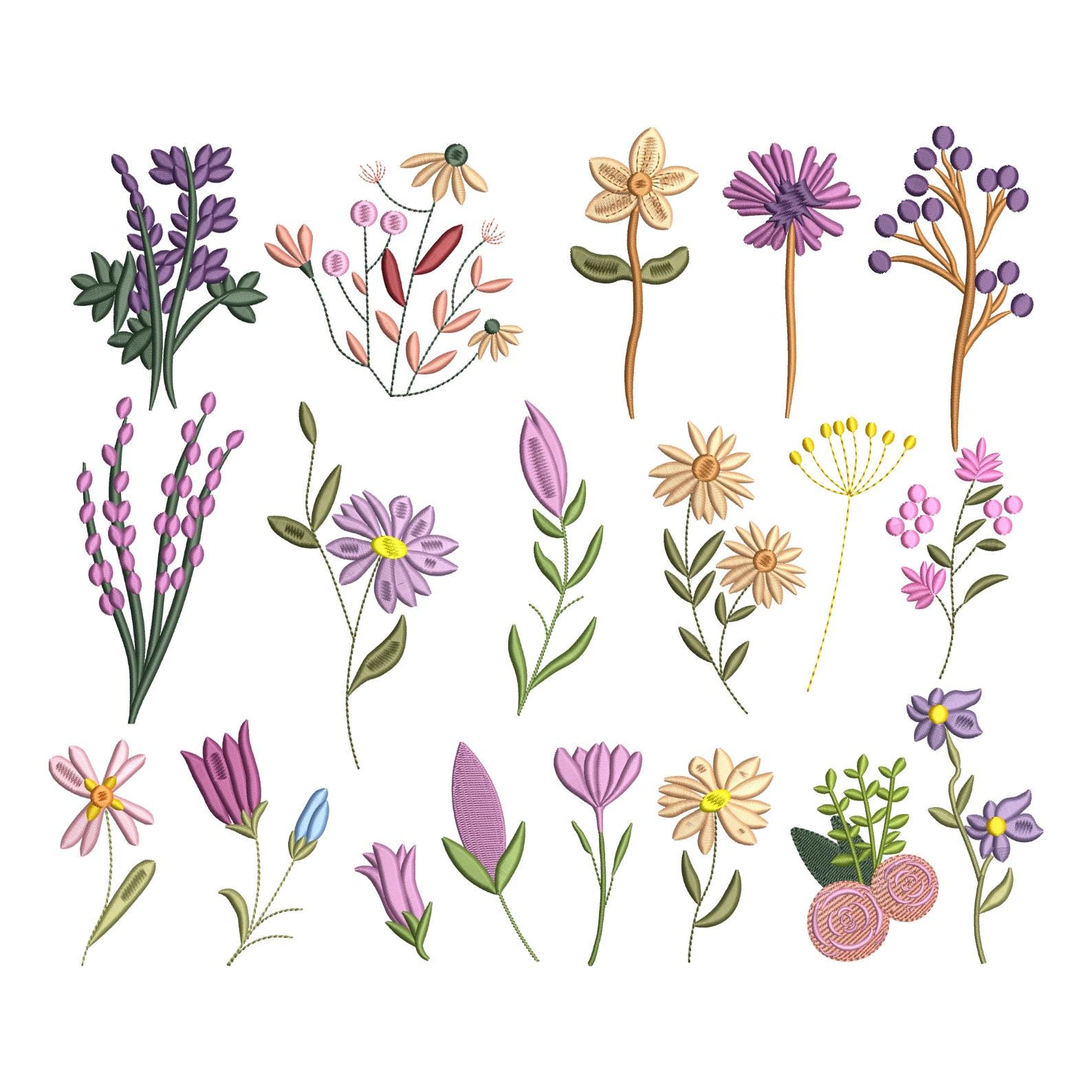 Floral Machine Embroidery Design Bundle, Mini Flower Designs, Satin ...