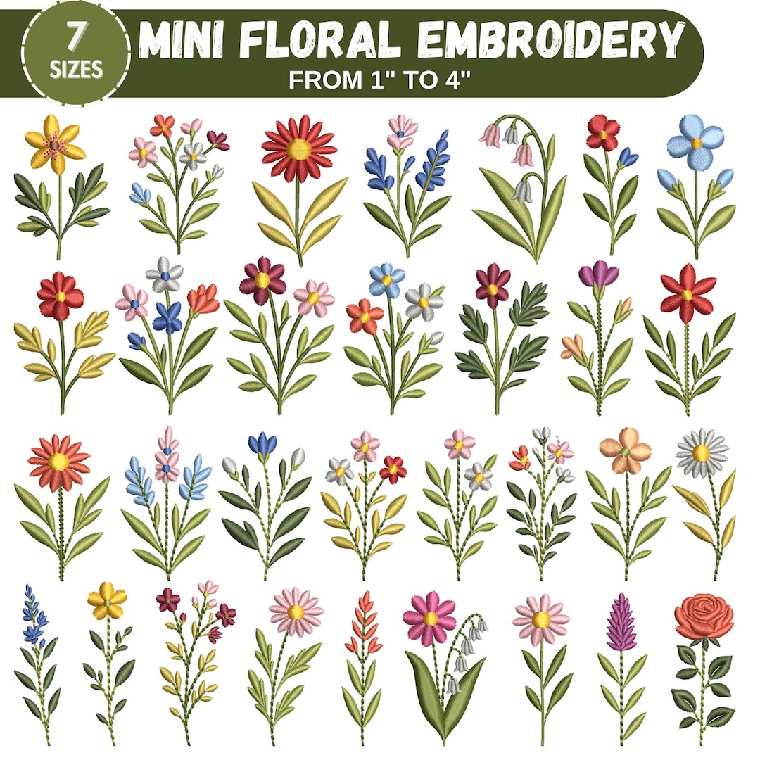 Floral Machine Embroidery Design Bundle, Mini Flower Designs, Satin ...