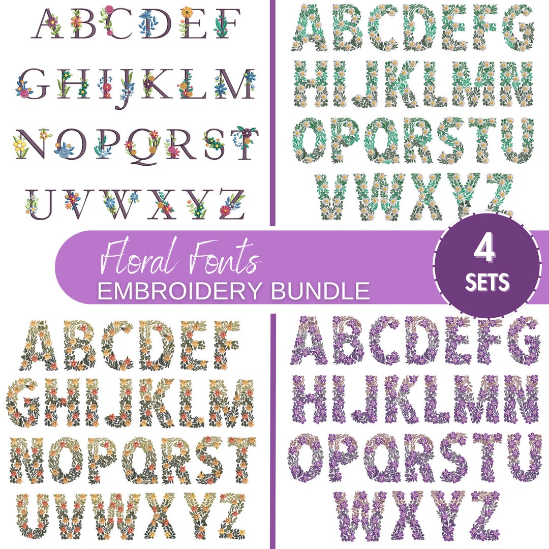 Floral Fonts Embroidery, A-Z Full Flower Alphabet Machine Embroidery ...