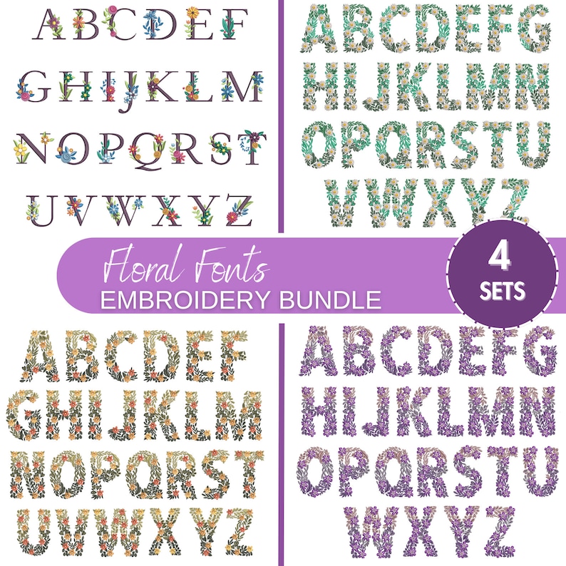 Floral Fonts Embroidery, A-Z Full Flower Alphabet Machine Embroidery ...