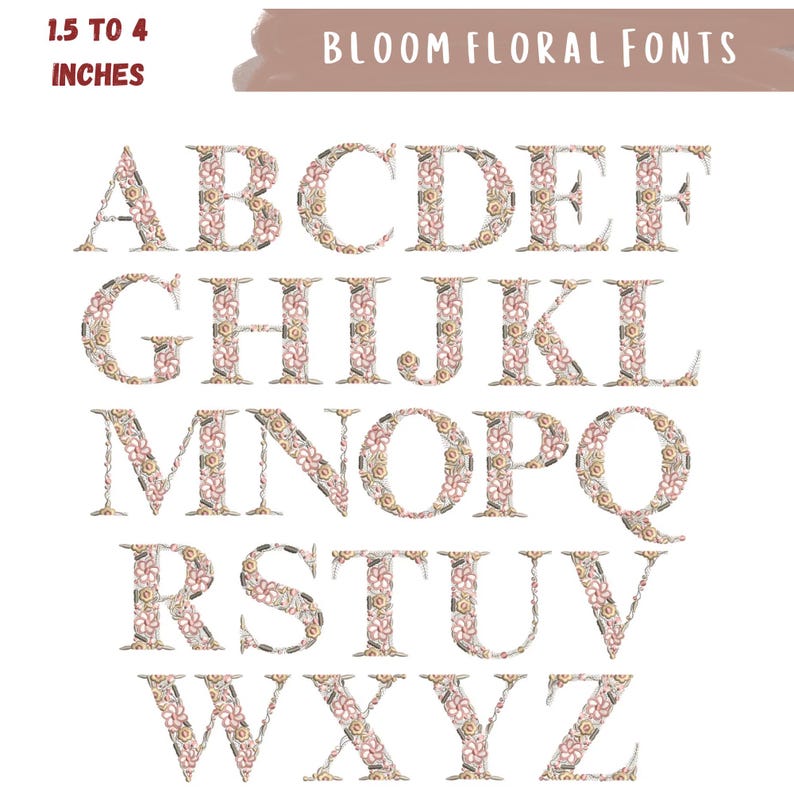 Floral Font Embroidery, A-Z Full Flower Alphabet Machine Embroidery ...