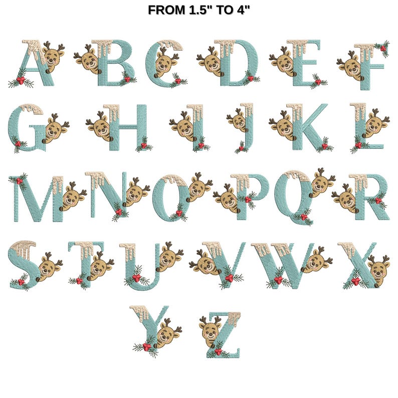 Reindeer Font Embroidery, A-Z Full Christmas Reindeer Alphabet Machine ...