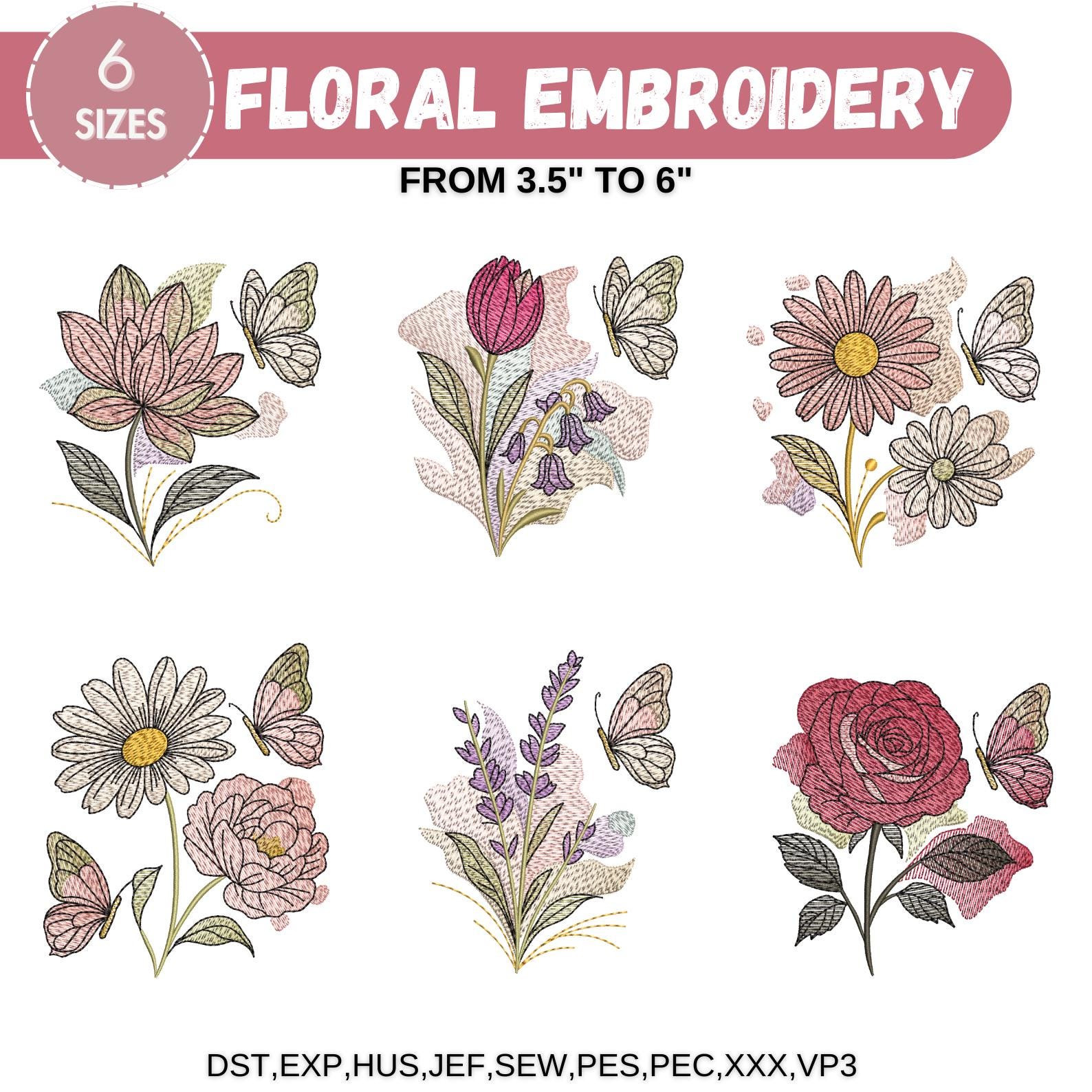 Floral Machine Embroidery Design Bundle, Water Art Flower Designs ...
