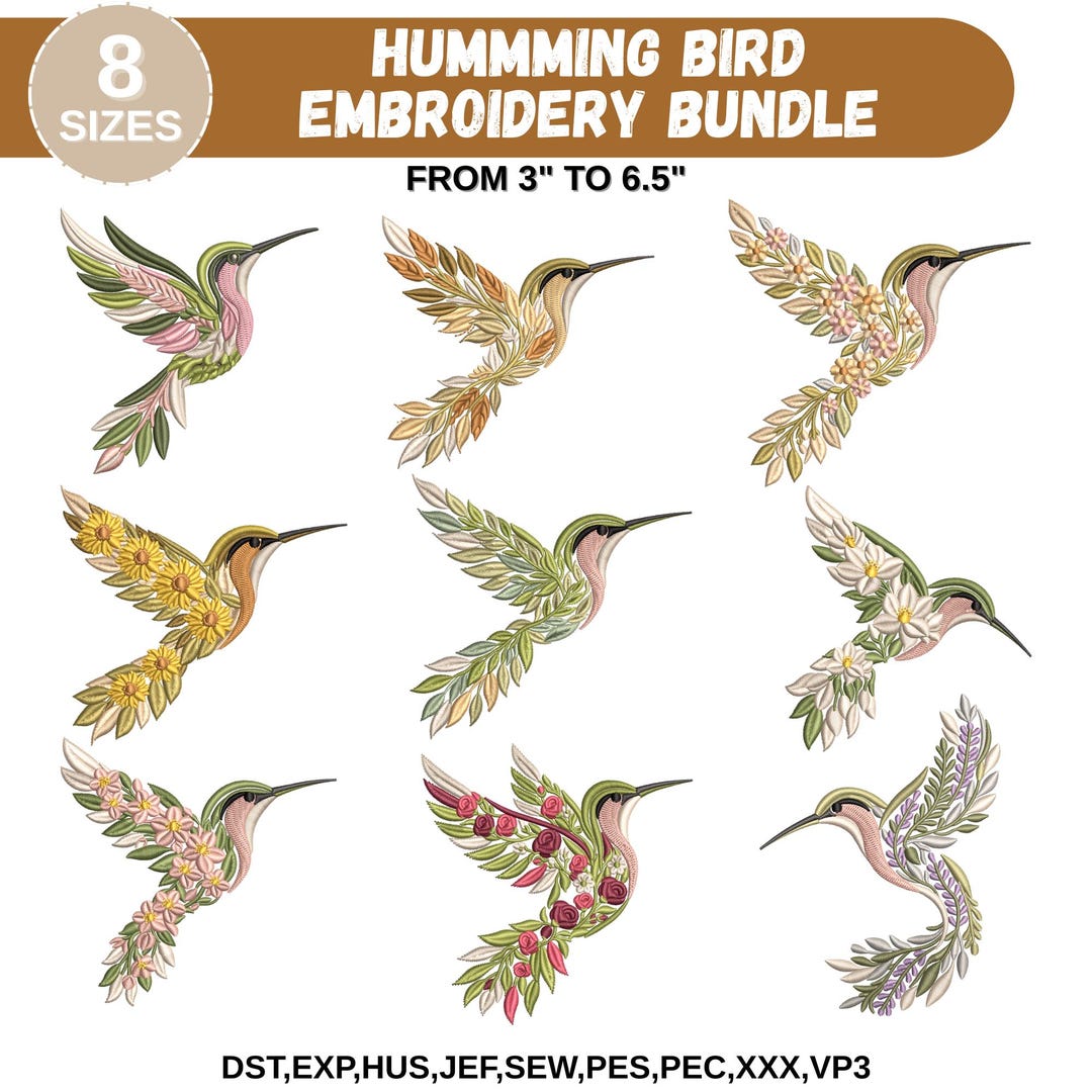 Floral Hummingbird Machine Embroidery Design, Boho Hummingbird Pattern ...