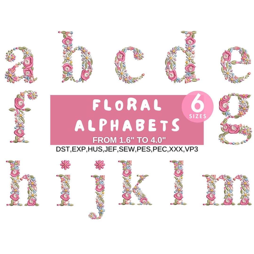 Floral Font Machine Embroidery, A-Z Full Flower Alphabet Embroidery ...