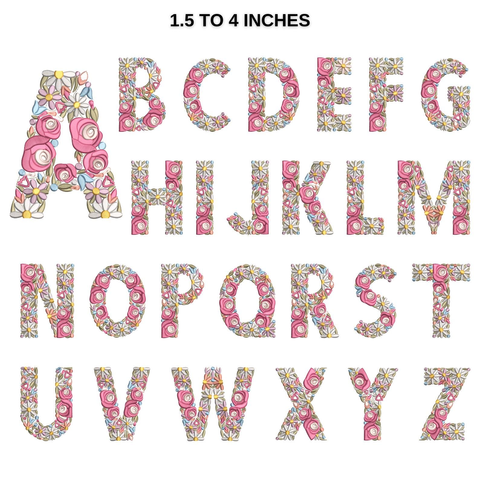 Floral Font Machine Embroidery Designs, BX Format, A-Z Full Flower ...