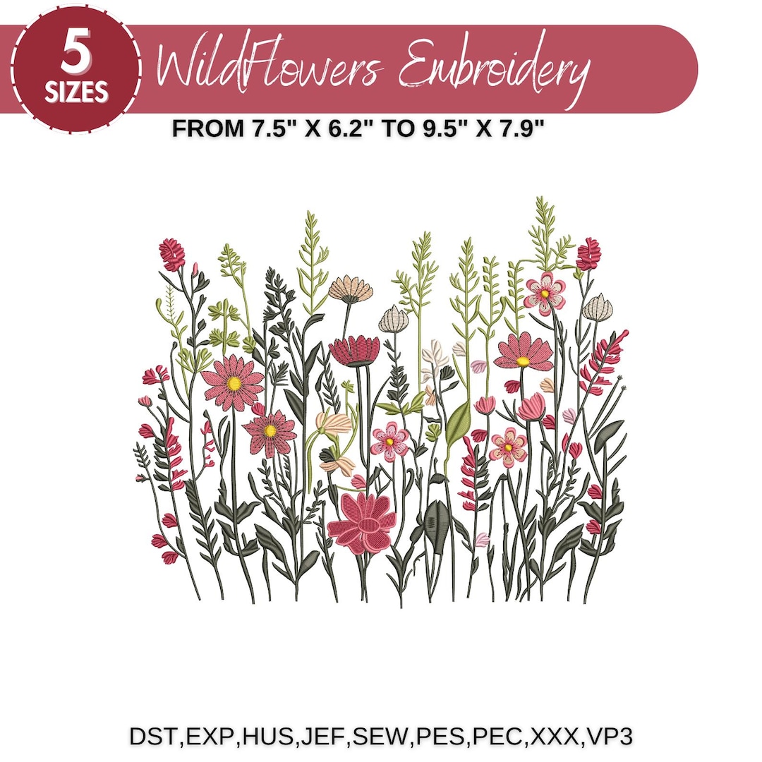 Wildflower Meadow Machine Embroidery Design, Botanical Wild Flowers ...