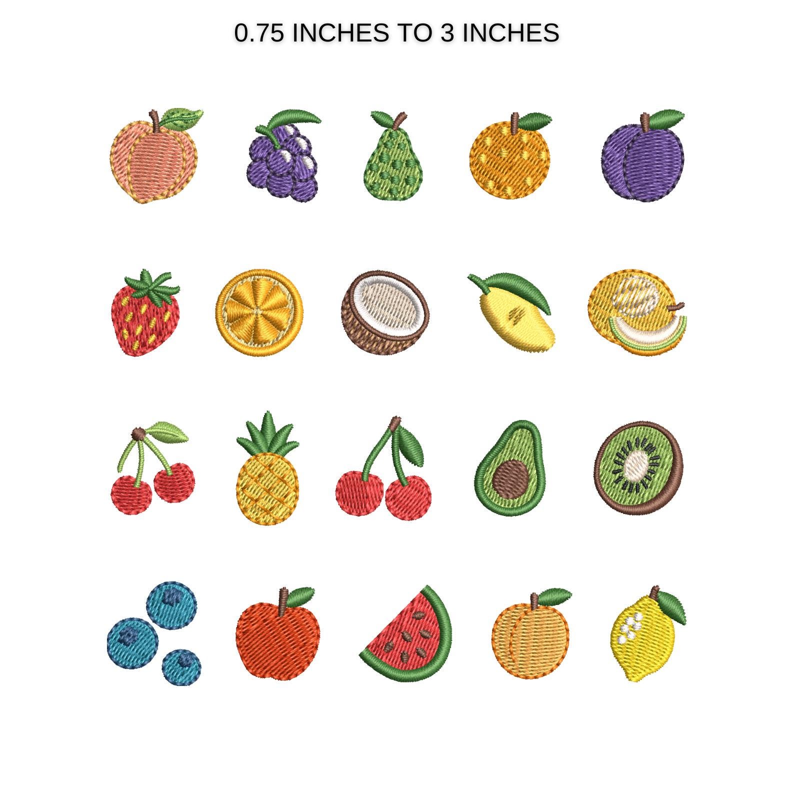 Mini Fruits Machine Embroidery Design, Strawberry, Pear, Avocado, Lemon ...
