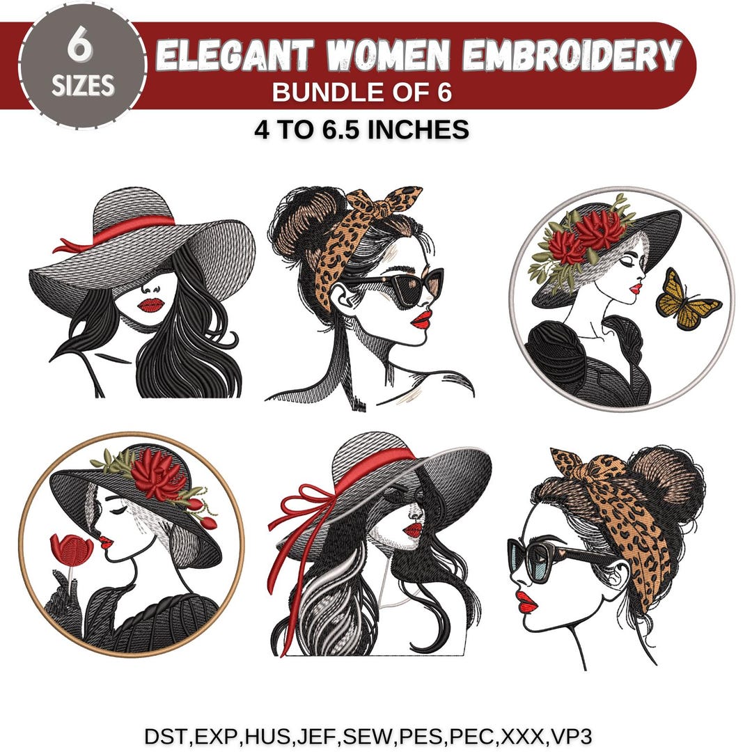 Lady Machine Embroidery Designs, Elegant Woman With Rose Embroidery ...