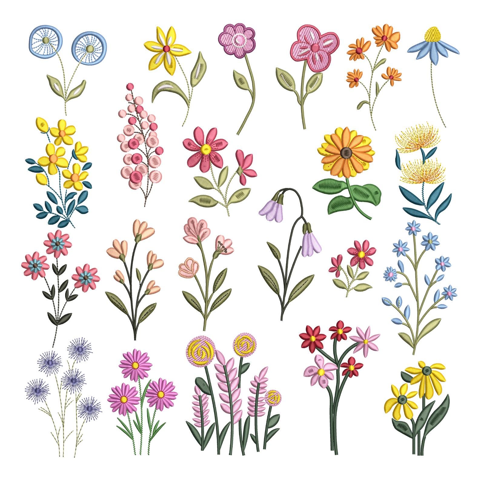 Floral Machine Embroidery Design Bundle, Mini Flower Designs, Satin ...