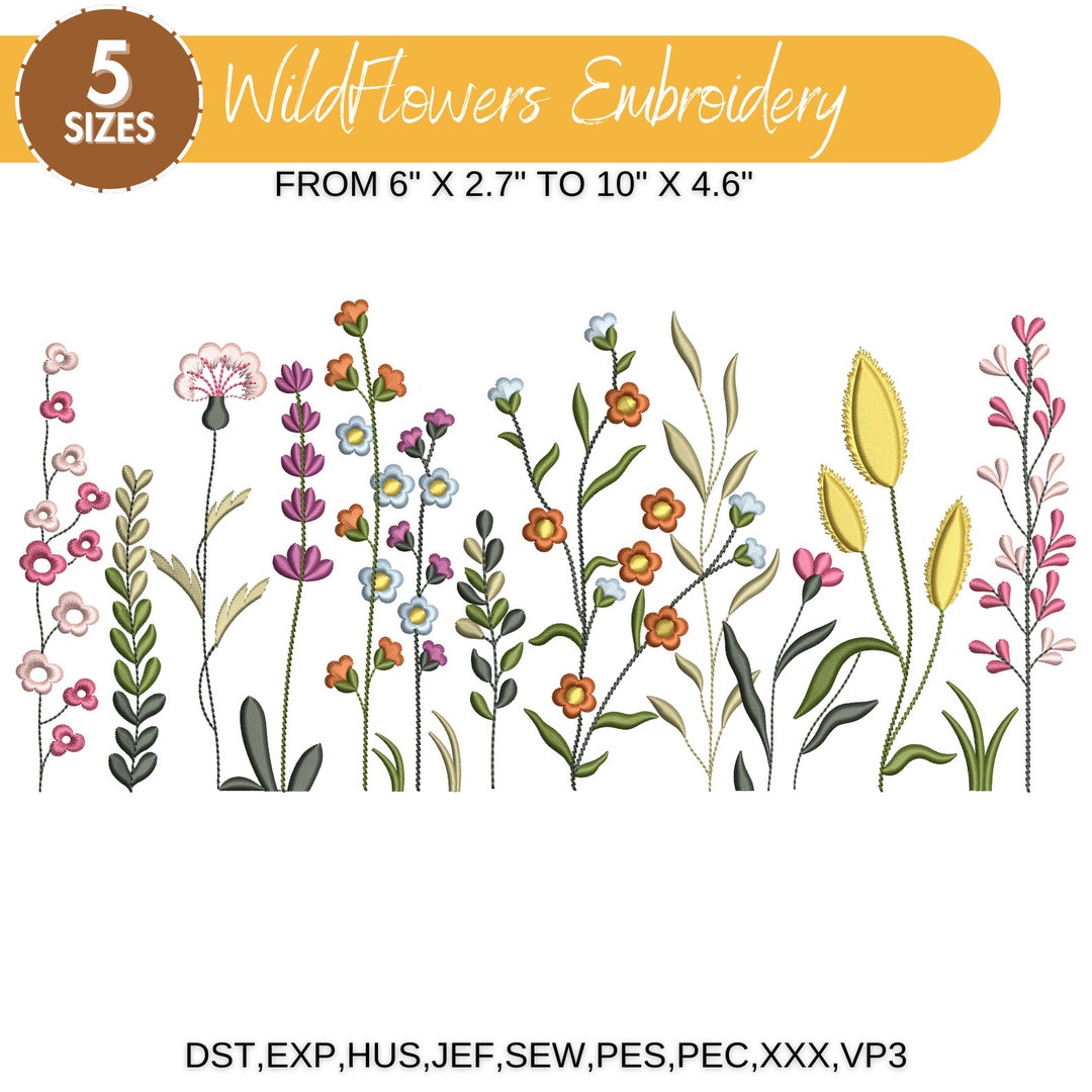 Wildflower Meadow Machine Embroidery Design, Boho Flower, Meadow Garden ...