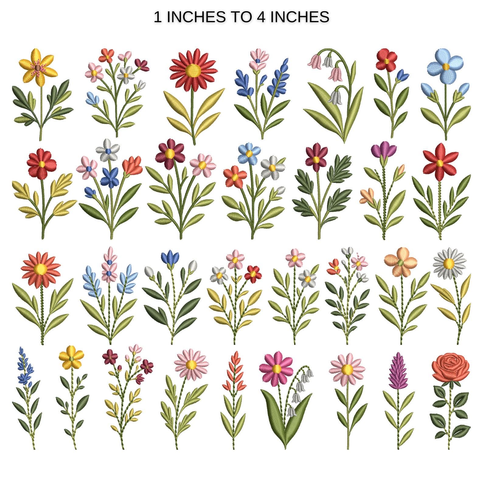 Floral Machine Embroidery Design Bundle, Mini Flower Designs, Satin ...