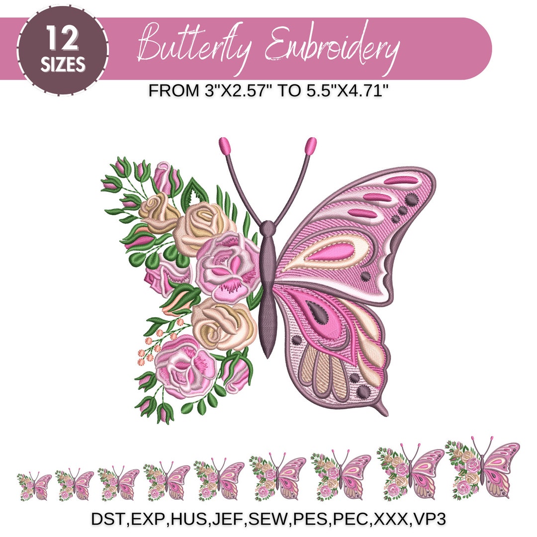 Butterfly Machine Embroidery Design, Floral Butterfly Embroidery Files ...