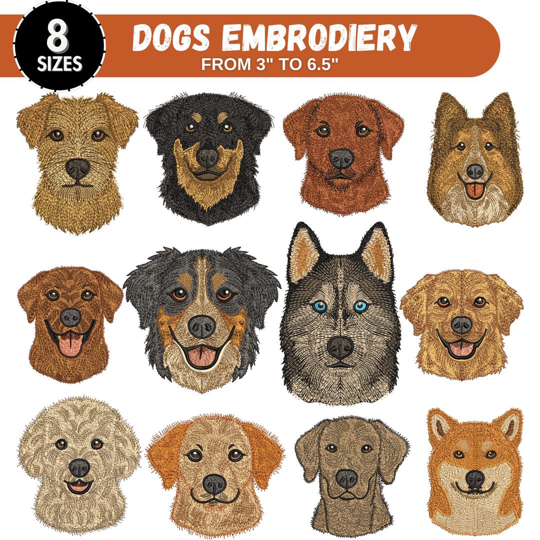 Colorful Dog Faces Machine Embroidery Design Bundle, Pet Lovers, Dog ...