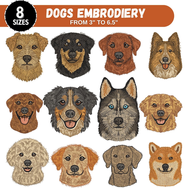 Colorful Dog Faces Machine Embroidery Design Bundle, Pet Lovers, Dog ...