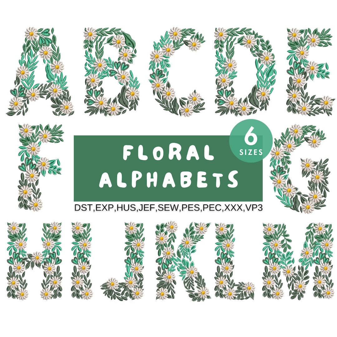 Floral Alphabet Machine Embroidery, A-Z Flower Alphabet Embroidery ...