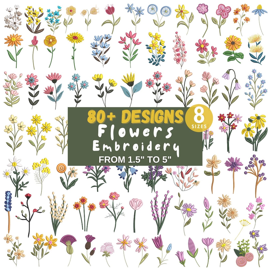 Floral Machine Embroidery Design Bundle, Mini Flower Designs, Satin ...