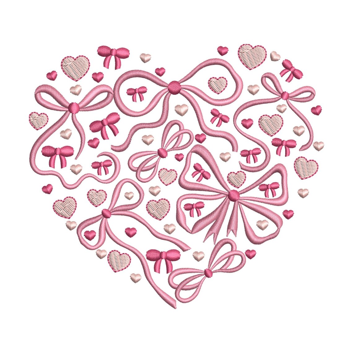 Heart With Bows Machine Embroidery Design, Mini Bow Embroidery, Heart ...