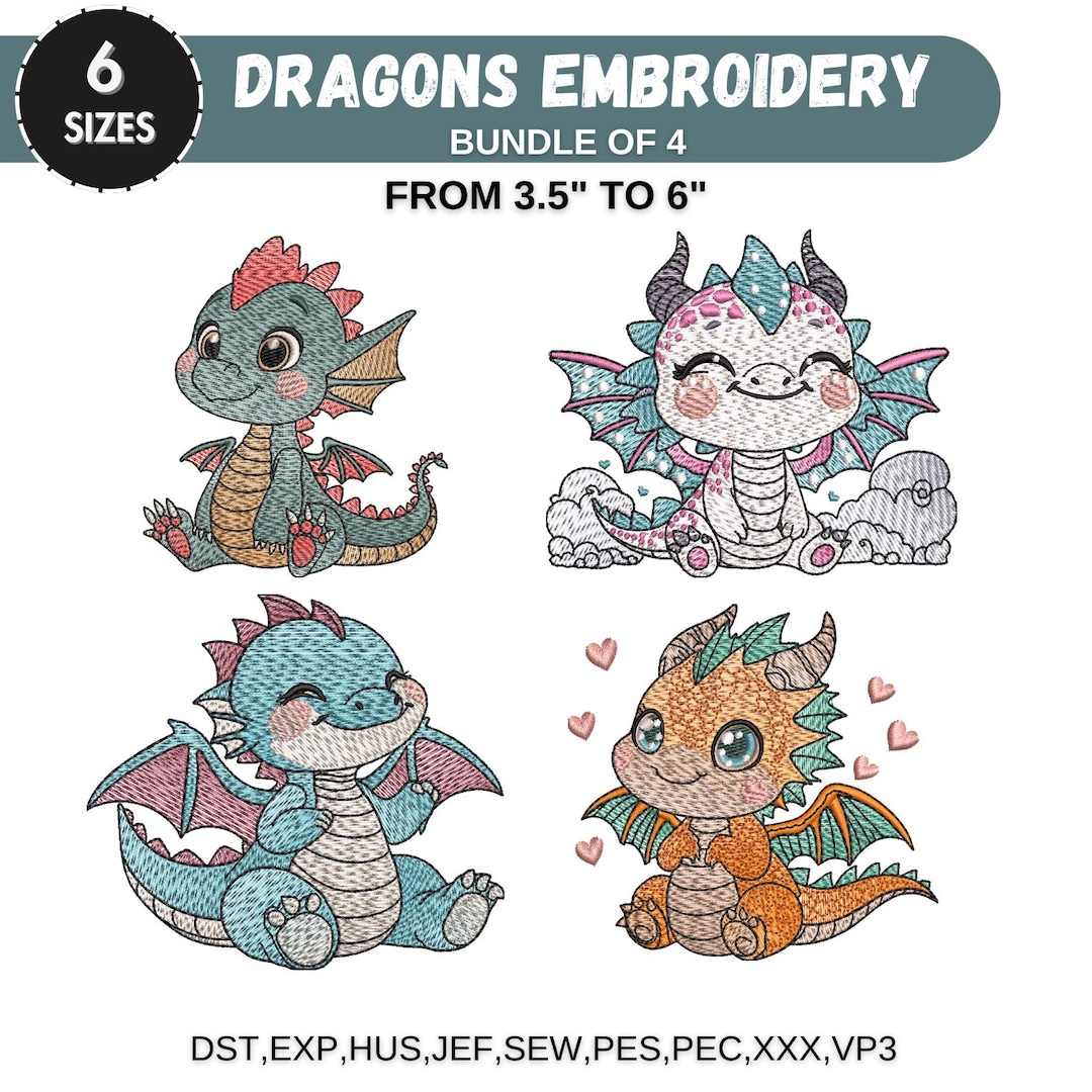 Cute Baby Dragon Machine Embroidery Design, Animals Embroidery Design ...