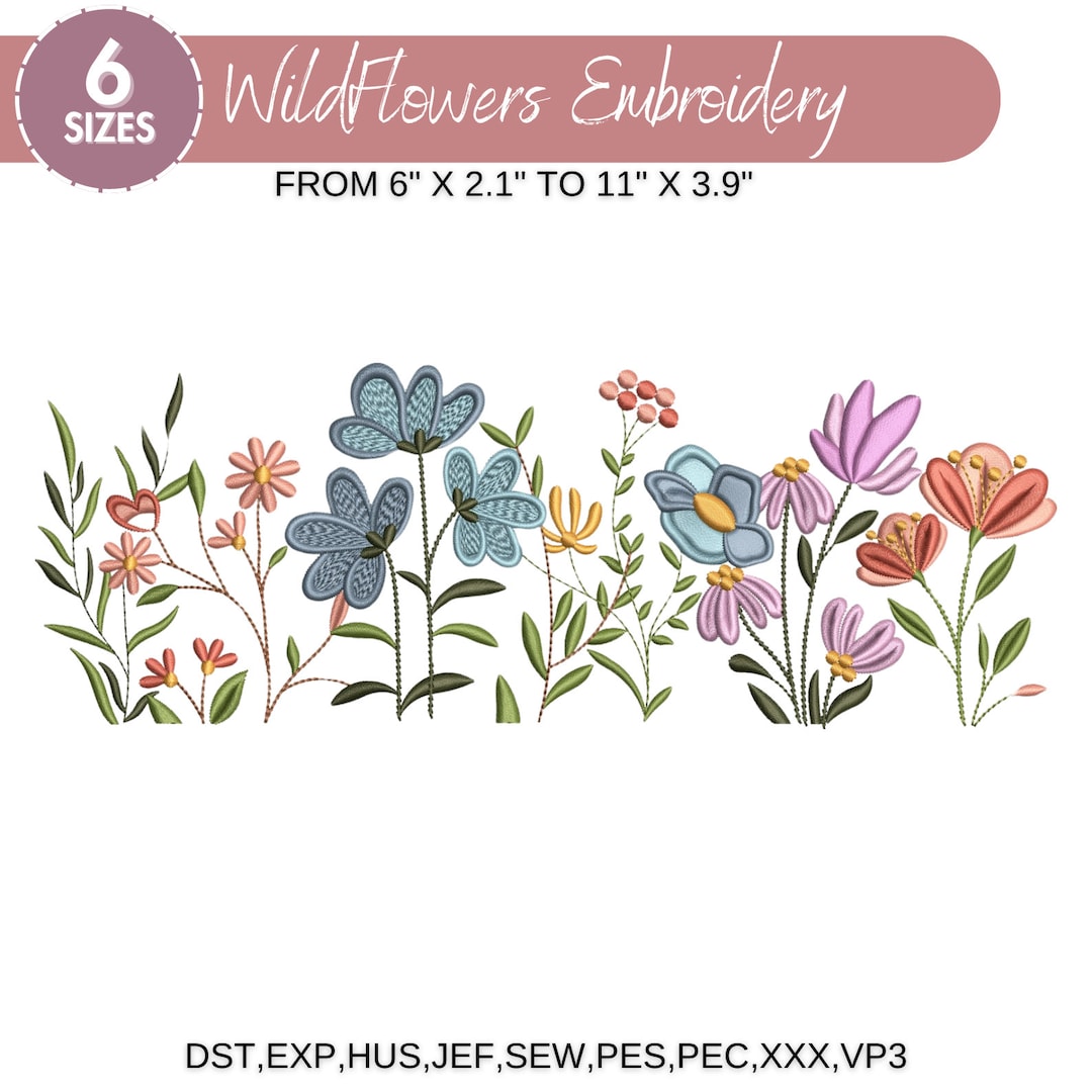 Wildflower Meadow Machine Embroidery Design, Boho Flower, Daisy, Wild ...
