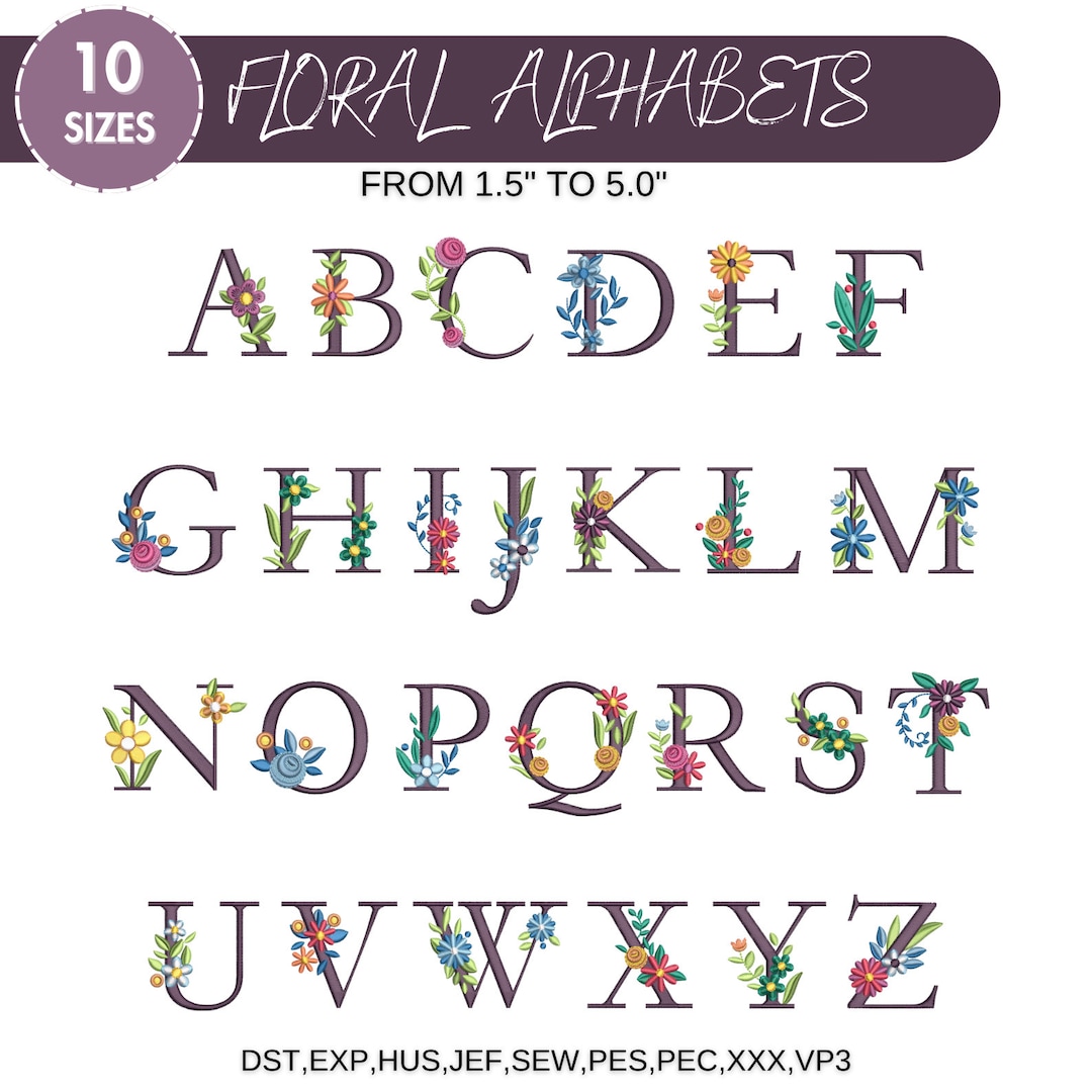 Floral Font Embroidery, A-Z Full Flower Alphabet Machine Embroidery ...