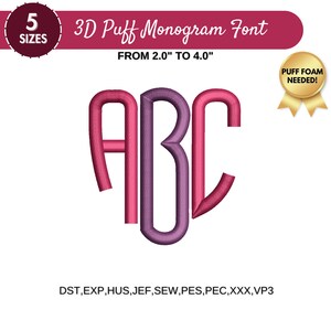 3D Puff Monogram Embroidery Font, Monogram Machine Embroidery Designs ...