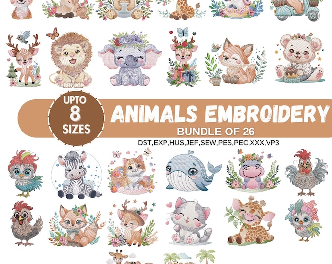 Safari Animals Embroidery Designs, Zoo Animal Machine Embroidery, Baby ...