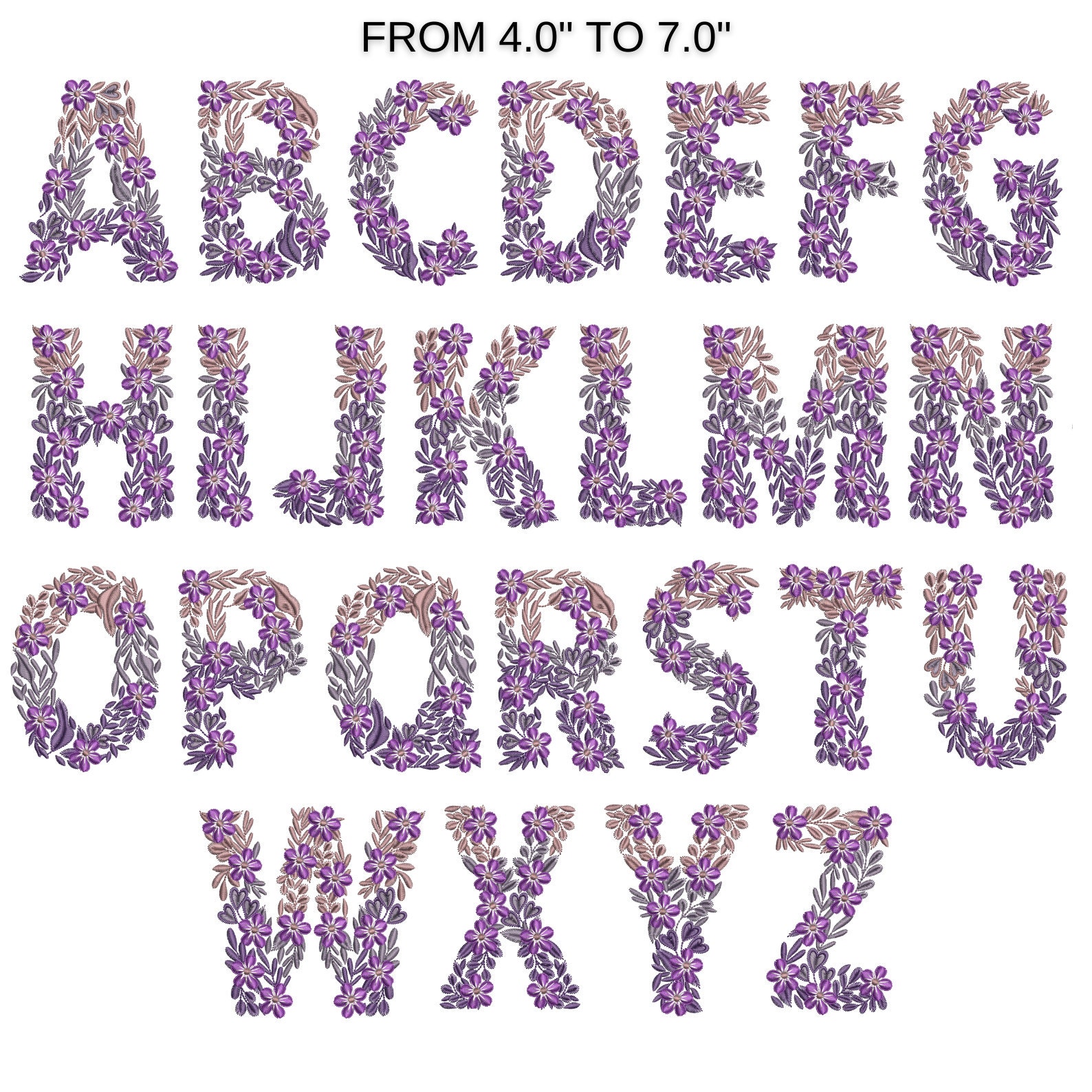 Floral Fonts Embroidery, A-Z Full Flower Alphabet Machine Embroidery ...