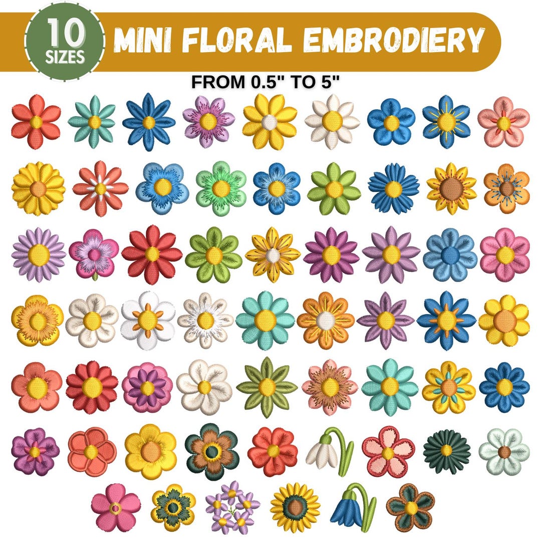 Mini Floral Machine Embroidery Design Bundle, Flower Designs, Satin ...
