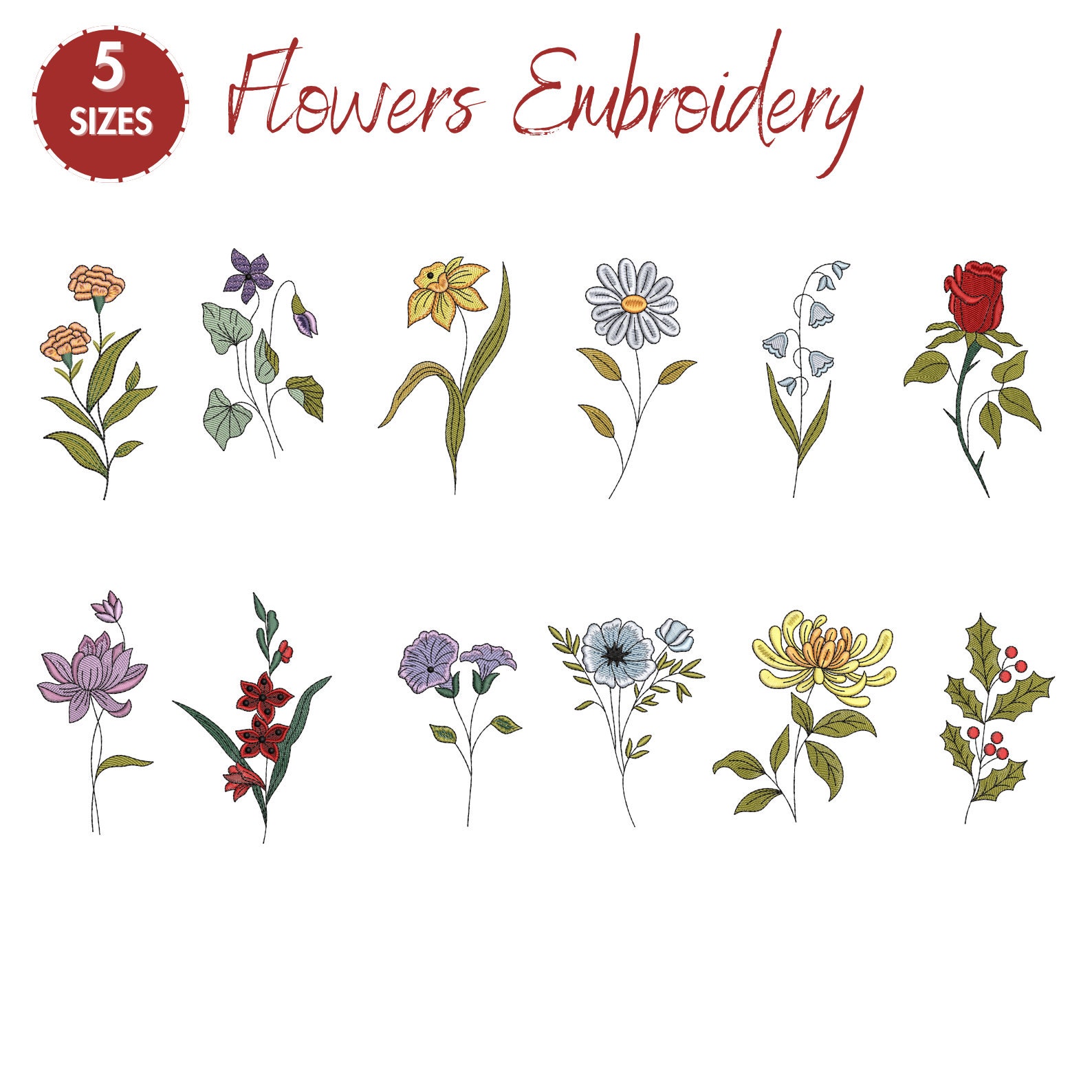 Flowers Machine Embroidery Designs, Mini Flower Designs, Birth Month ...