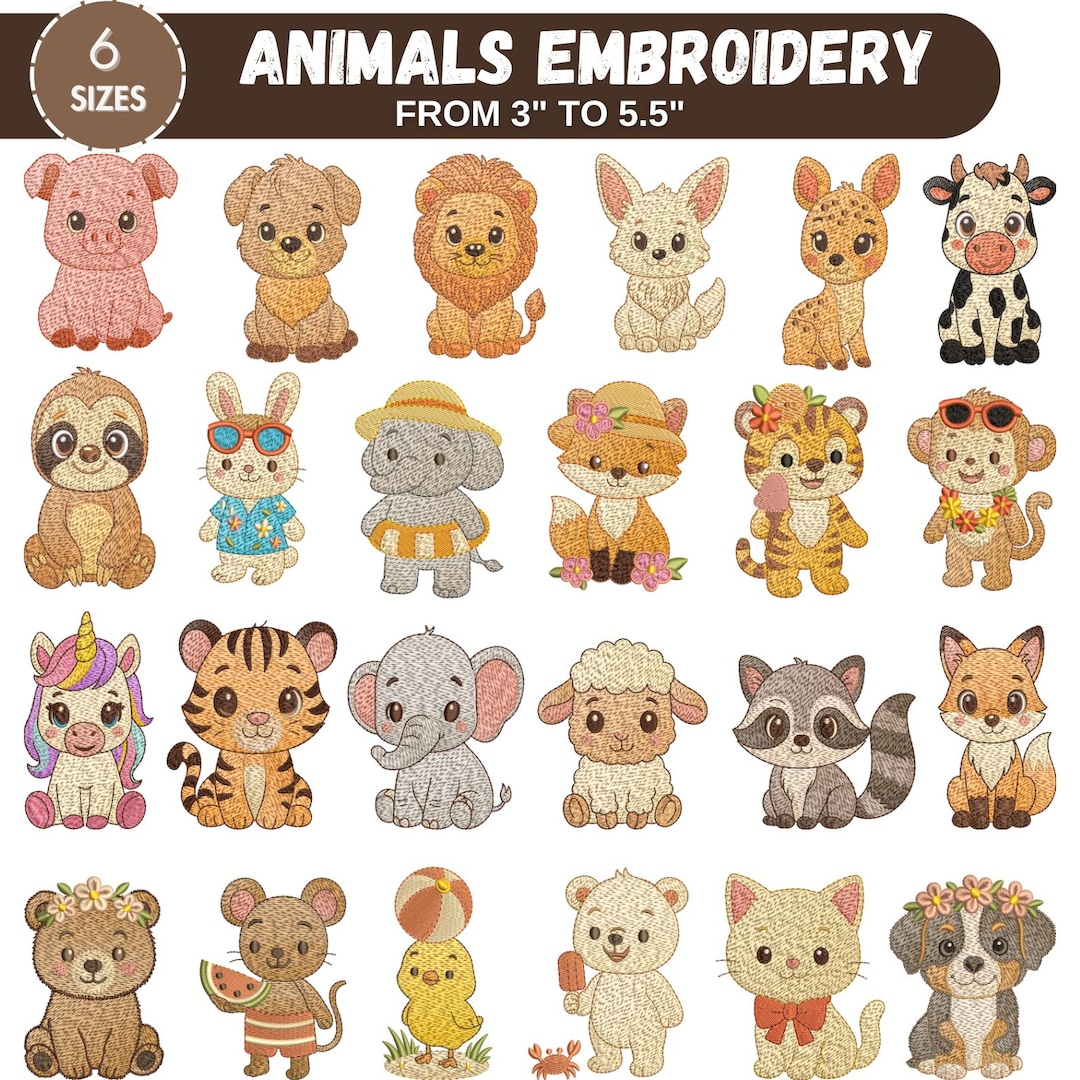 Safari Animals Embroidery Designs, Zoo Animal Machine Embroidery, Baby ...