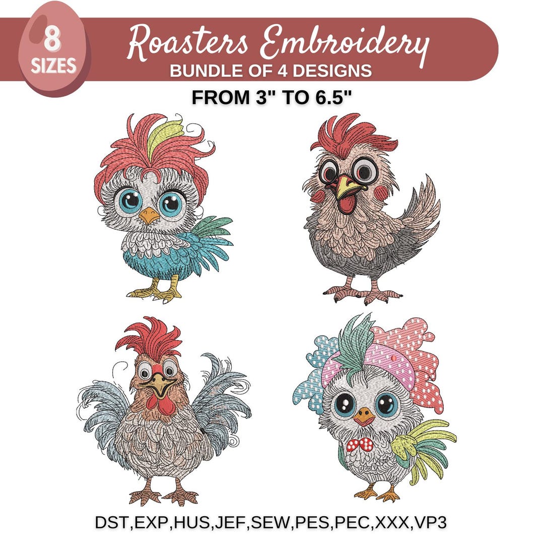 Fun Crazy Chicken Embroidery Machine Designs, Small Farm Bird Machine ...
