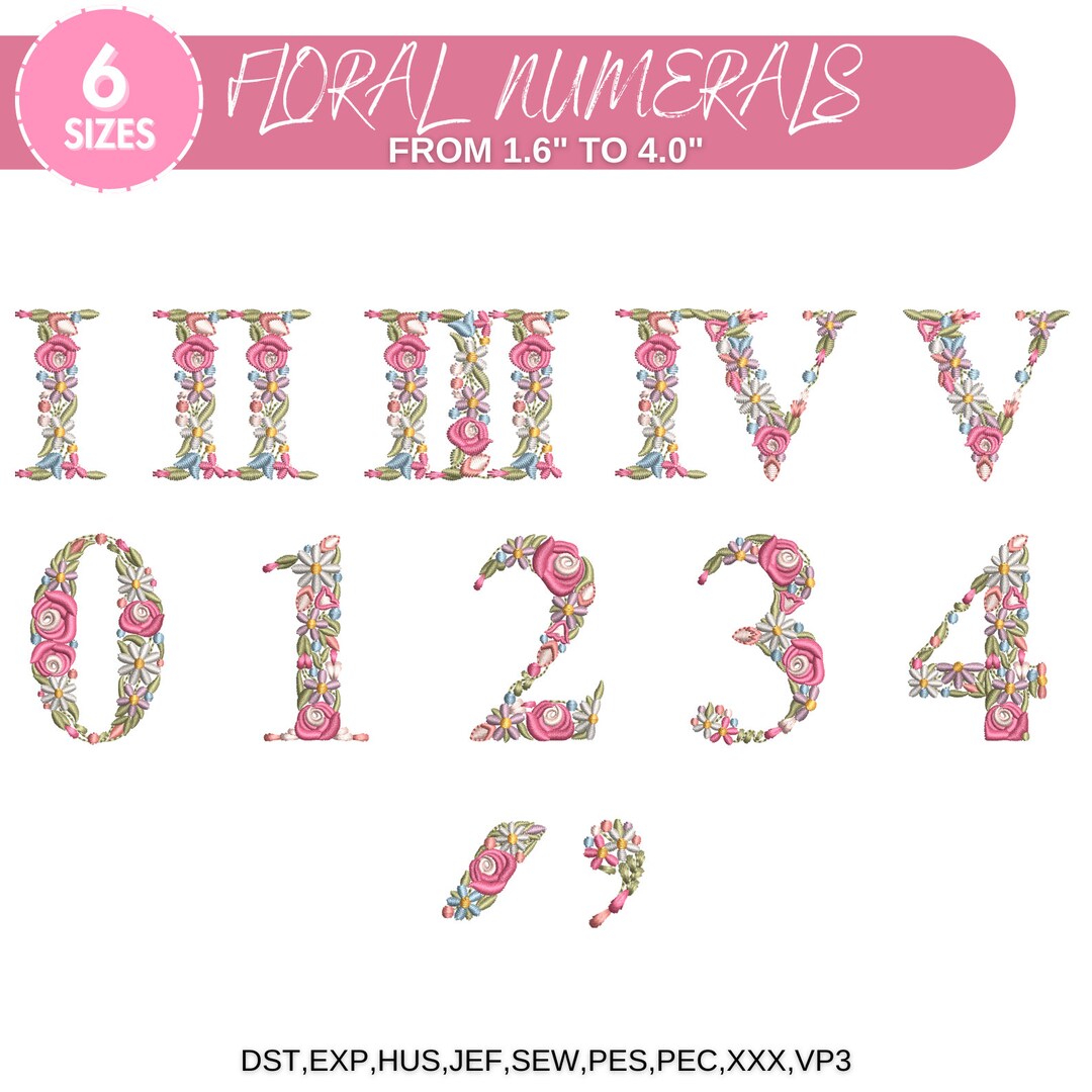 Floral Font Embroidery, 0-9 Full Flower Numbers Machine Embroidery ...