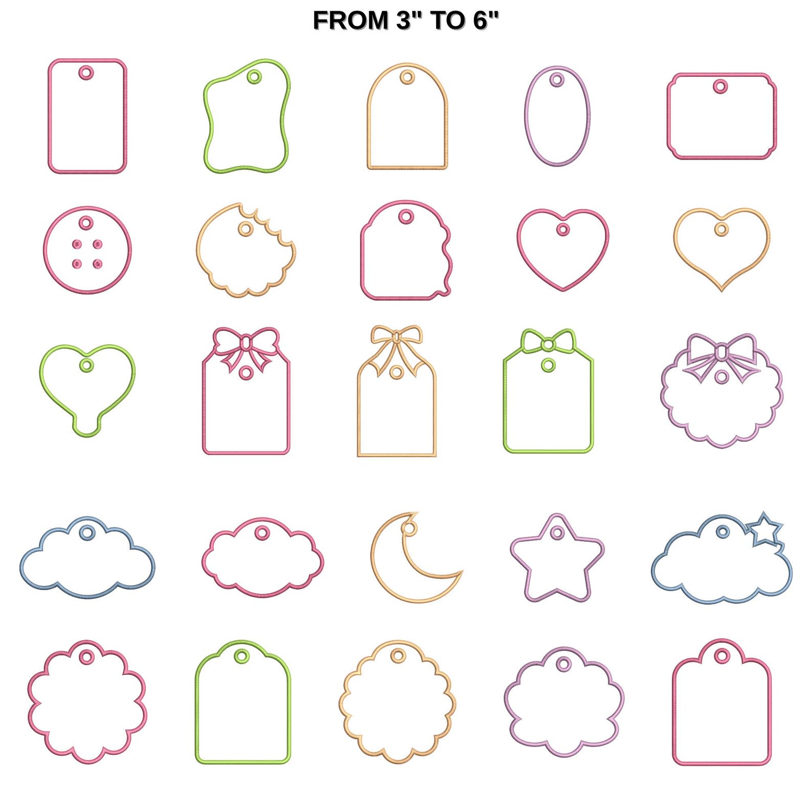 Tag Shapes Embroidery Design Bundle, Clean Outline Applique Shape ...