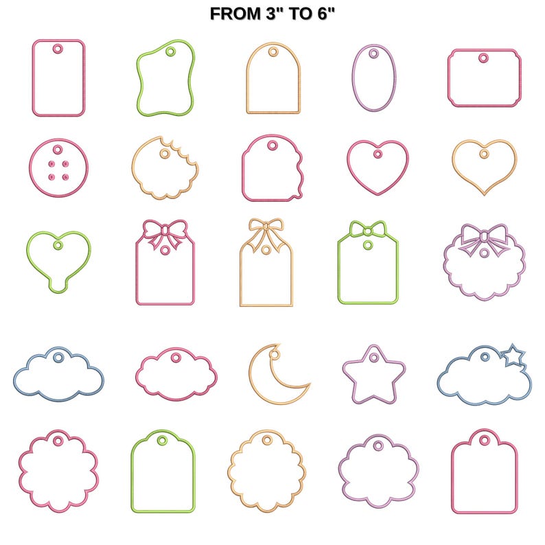 Tag Shapes Embroidery Design Bundle, Clean Outline Applique Shape ...