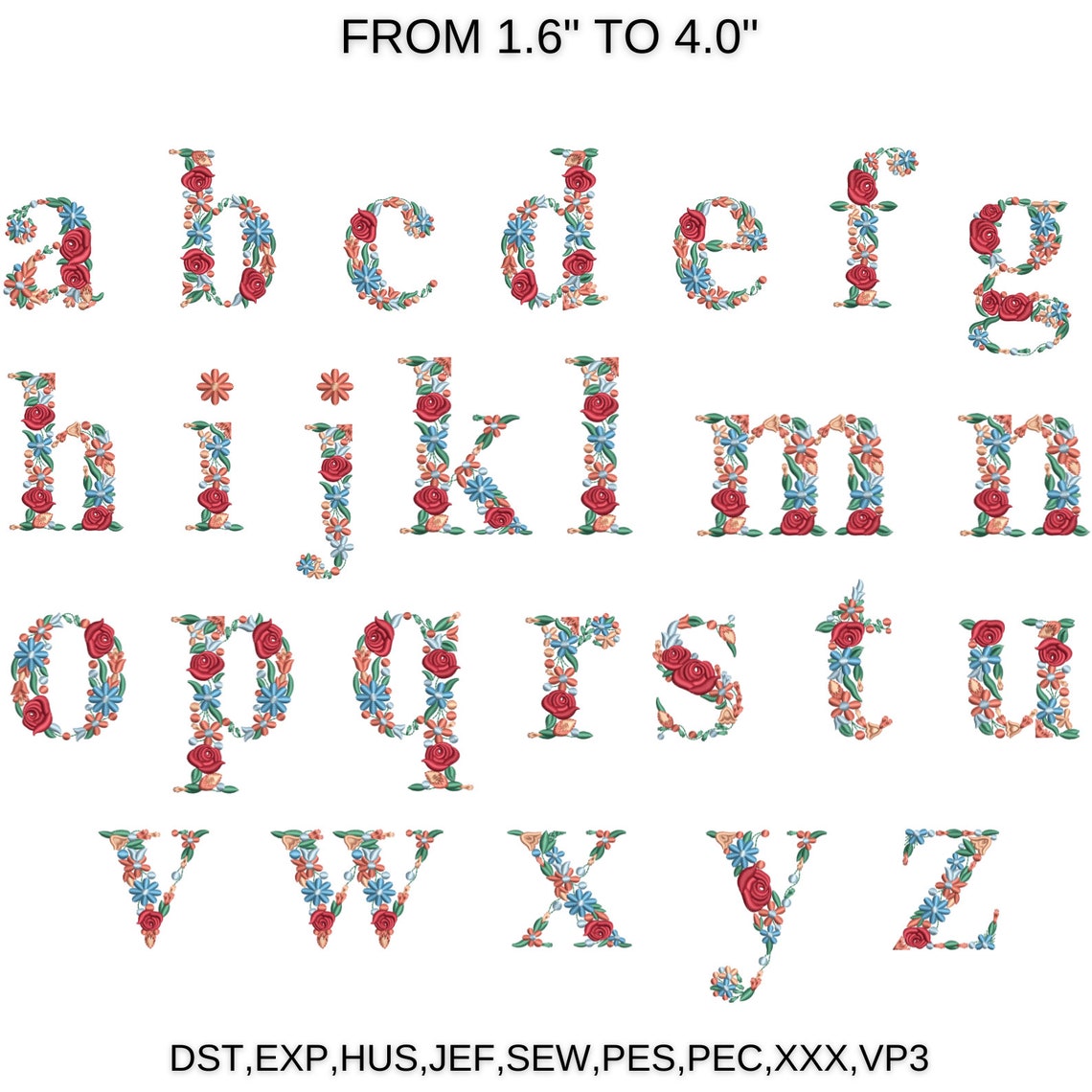 Rose Floral Font Embroidery, A-Z Full Flower Alphabet Machine ...
