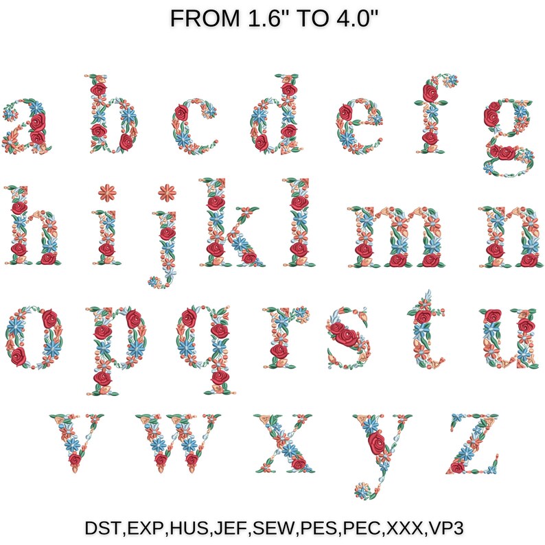 Rose Floral Font Embroidery, A-Z Full Flower Alphabet Machine ...