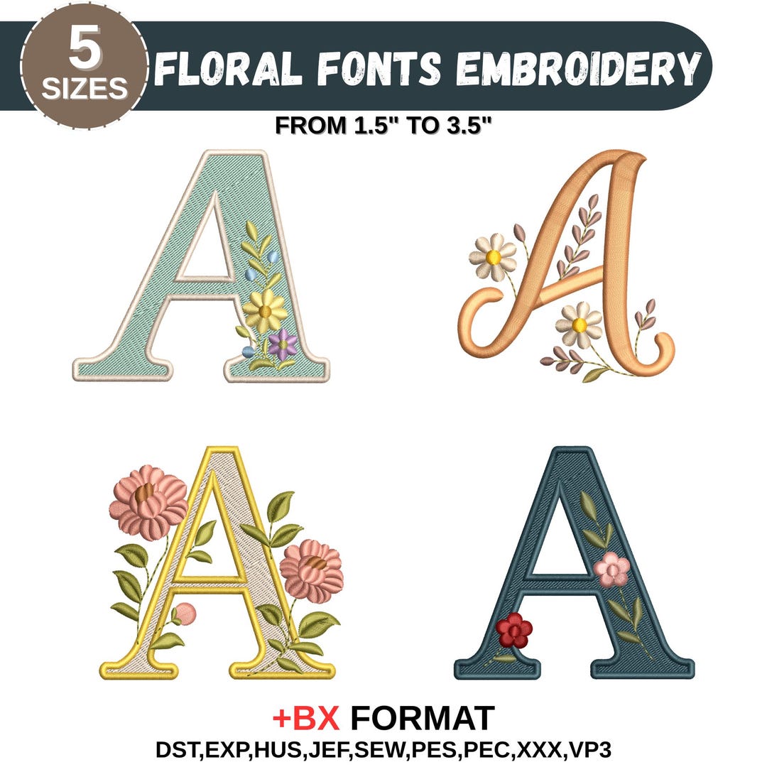 Floral Font Machine Embroidery Designs, A-Z Full Flower Alphabet ...