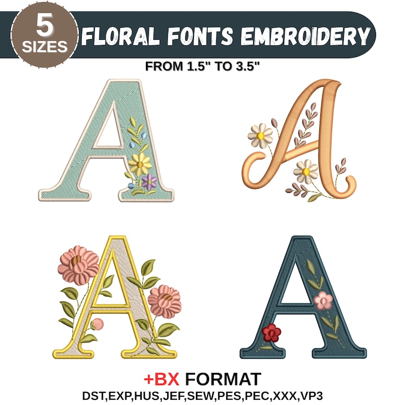Floral Font Machine Embroidery Designs, A-Z Full Flower Alphabet ...