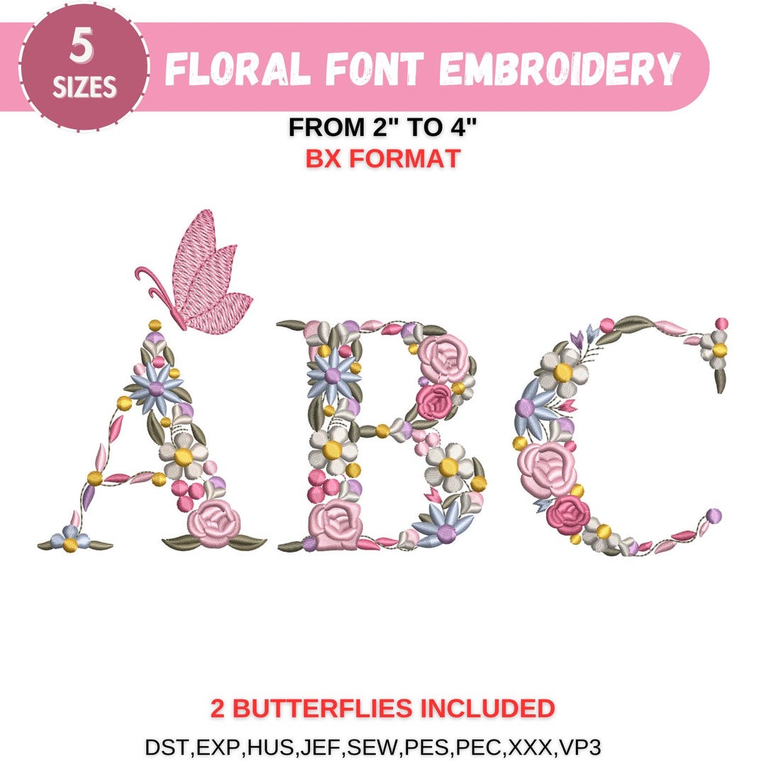 BX Floral Font Embroidery, A-Z Full Flower Alphabet Machine Embroidery ...