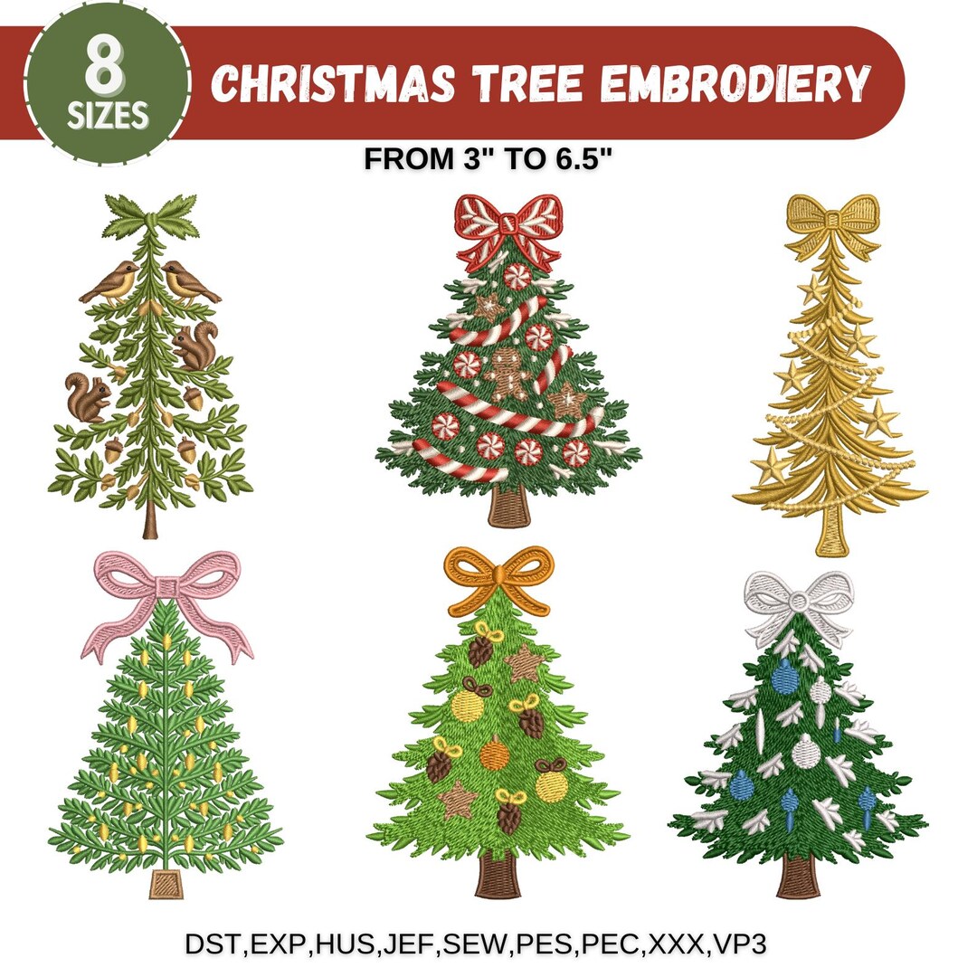 Christmas Tree Embroidery Designs, Pine Tree, Fill Stitch, Fall ...
