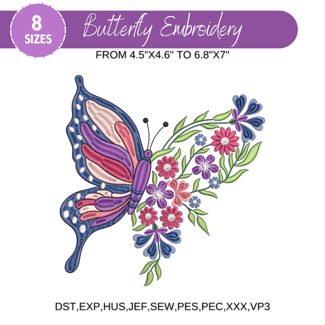 Butterfly Machine Embroidery Design, Floral Butterfly Embroidery Files ...