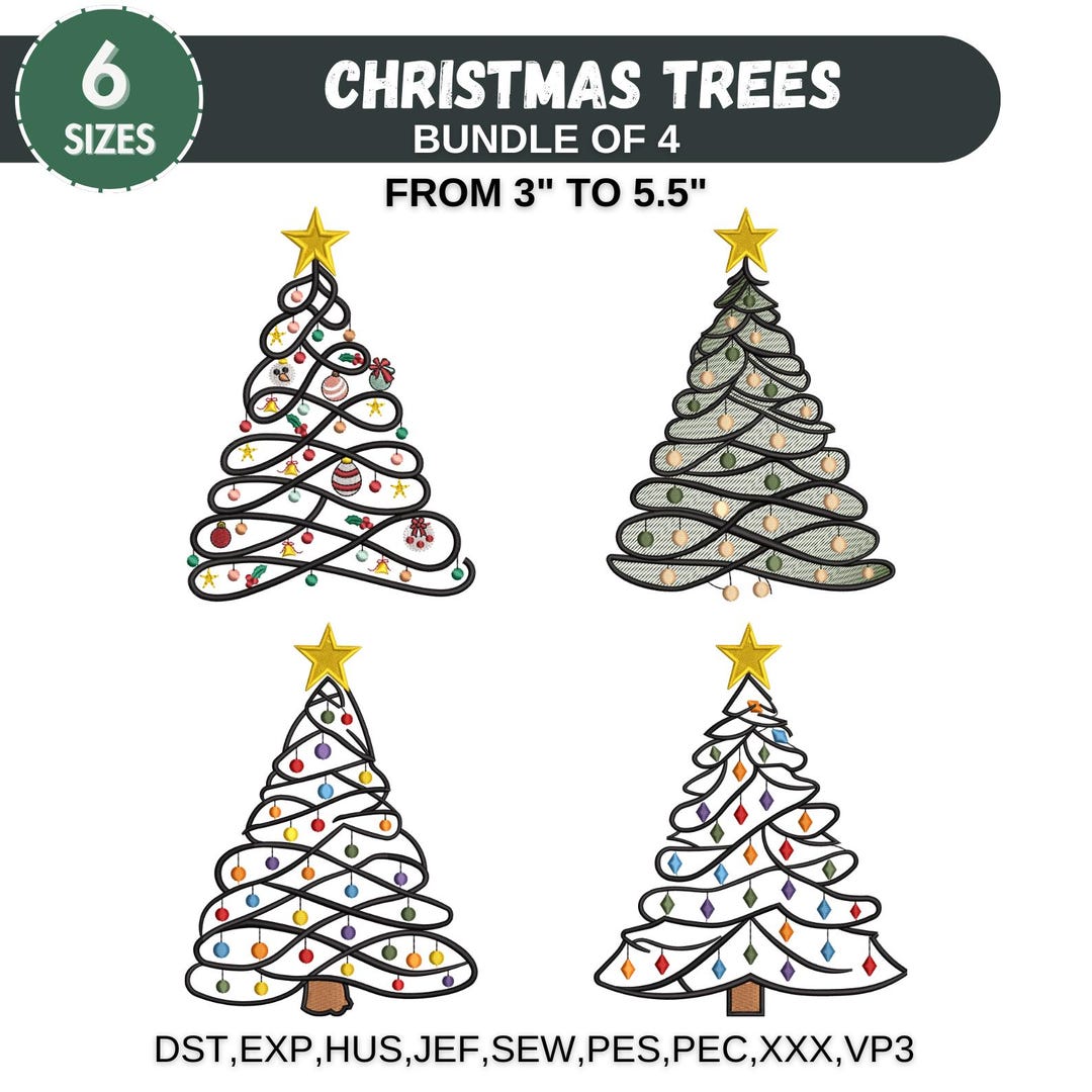 Christmas Tree Embroidery Designs, Pine Tree, Fill Stitch, Fall ...