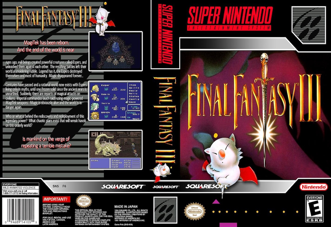 SNES Final Fantasy III 3 FFIII FF3 Box Art as A Poster 19inx13in Retro ...