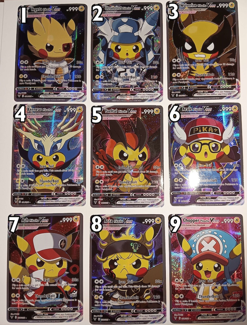 Cosplay Pikachu's Full Art Pokemon V Cosplay Foil Cards - Perfect Gift ...